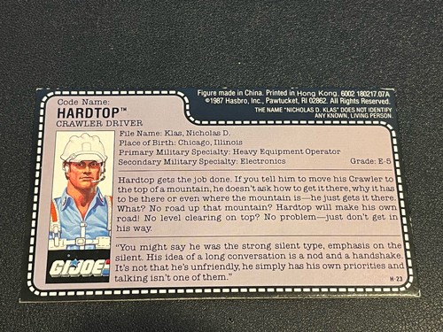 gi joe lot File Card 1987 Hardtop Red Back Great Condition Rare uncut ...