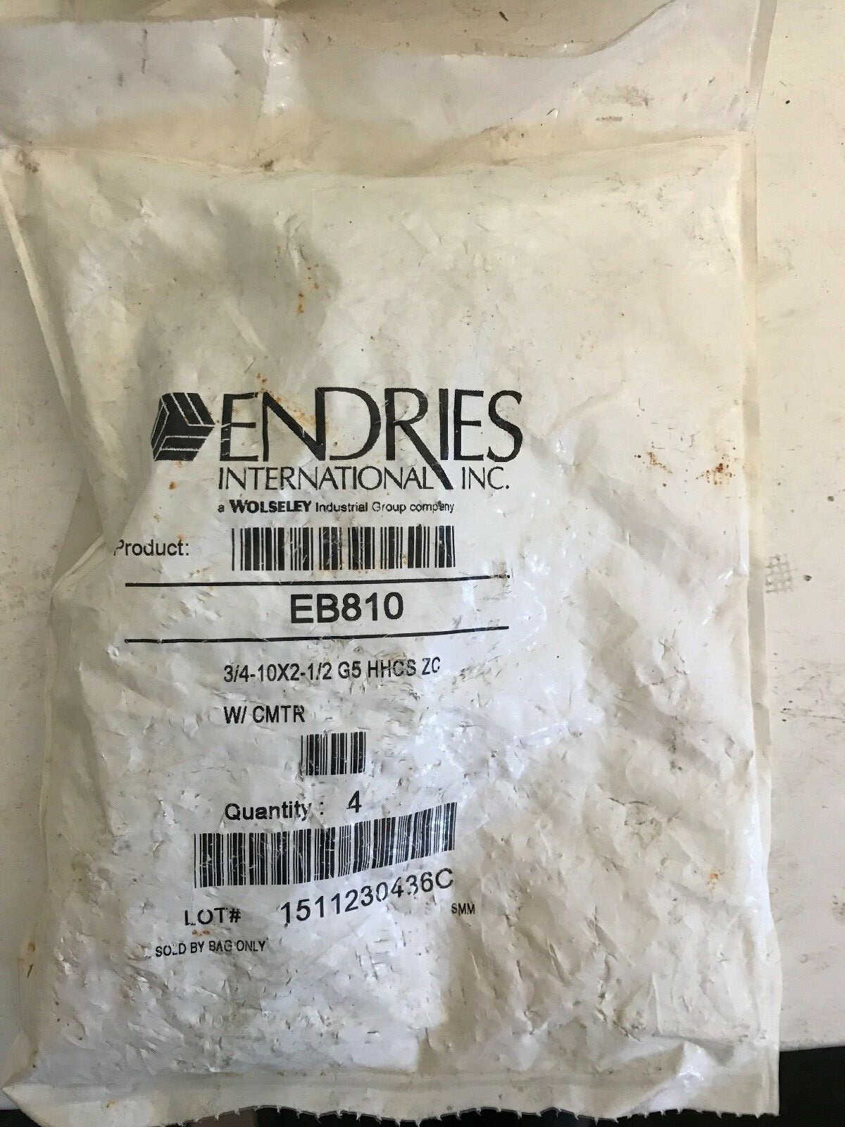 Endries International 3/4-10 x 2-1/2 G5 HHCS ZC W/CMTR Bolt - 4 Packs ...