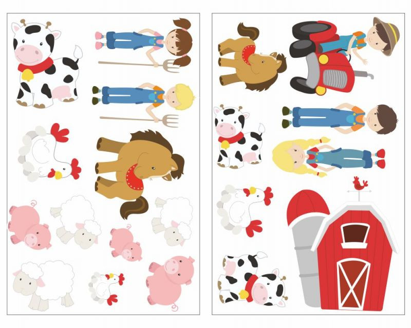 20-teiliges Bauernhof Set Wandtattoo Schwein Trecker Aufkleber Kuh ...