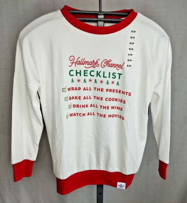 NWT Hallmark Movie Channel Sweatshirt Checklist Sz Sm Wrap Bake Watch ...