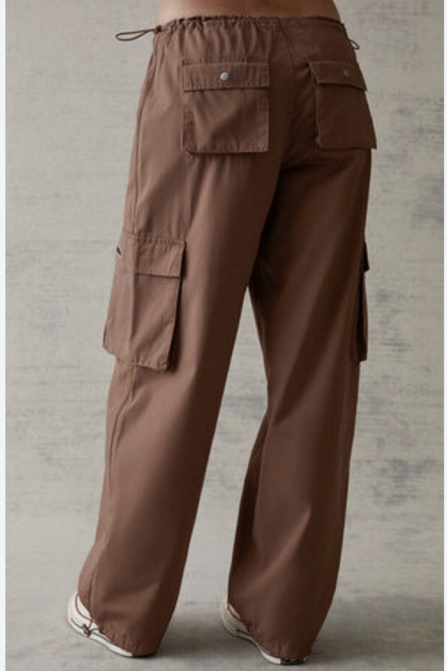 Ladies Pacsun Extreme Cargo Toggle Pants Brown Khaki Parachute Comfy ...