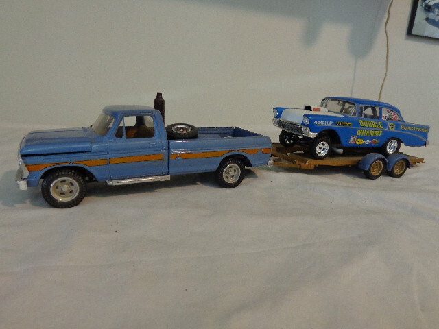 1956 Chevy Gasser Drag Car Built Up Model Car & 1977 Ford Truck W/Car ...