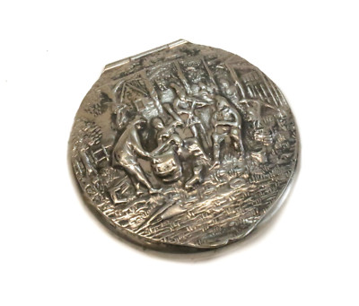 Hans Jensen Denmark Silver Plate Round Pill Box, circa 1900. Repousse ...