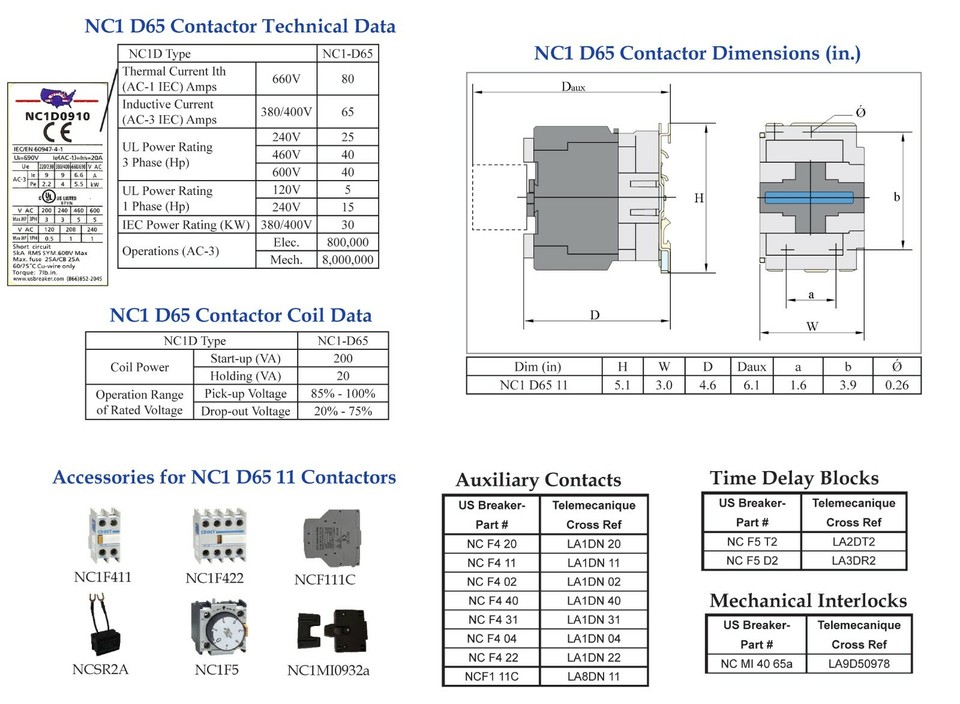Telemecanique LC1D6511, LC1-D6511 New UL Listed Direct Replacement by ...