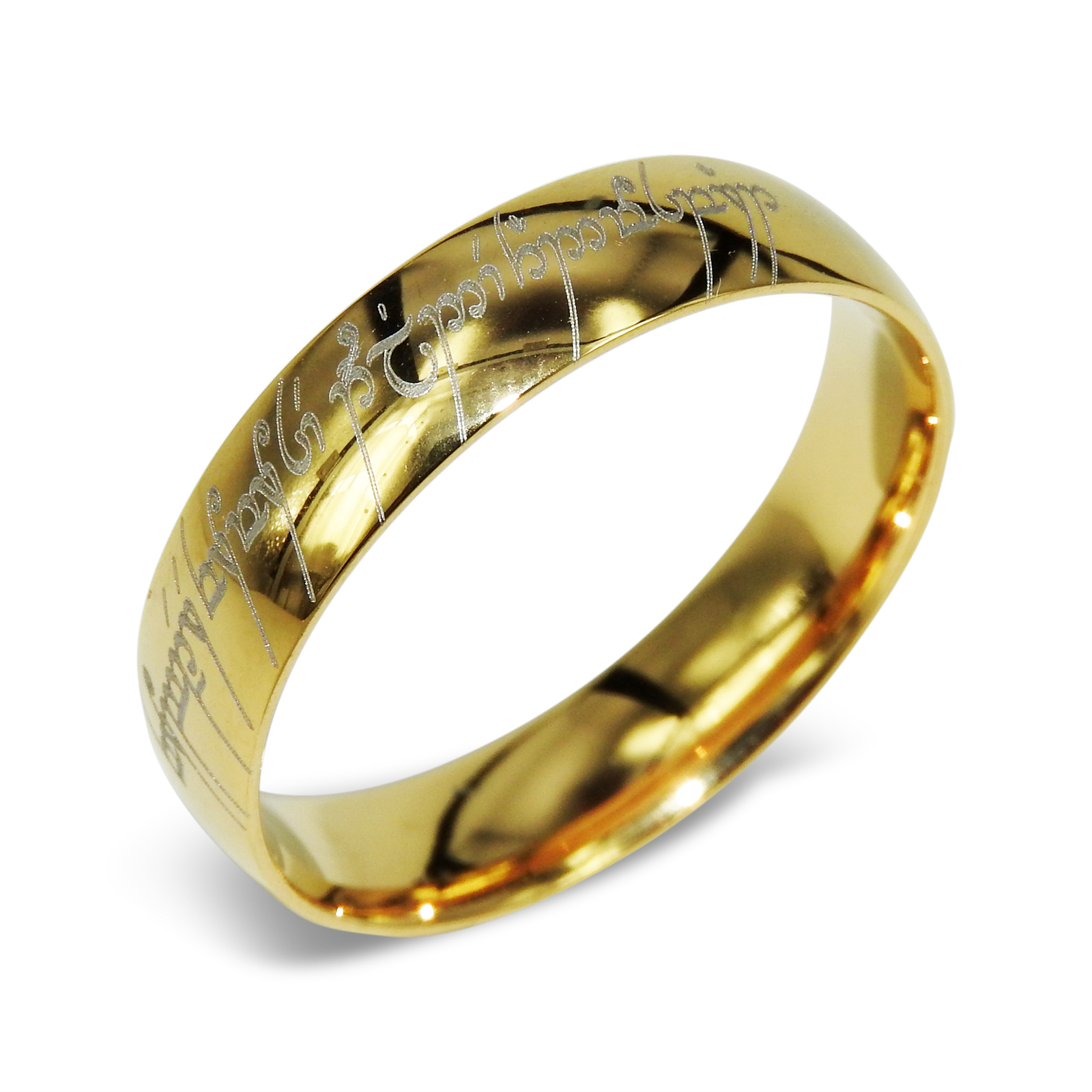 Personalized 18K Yellow Gold Flat Lord of the rings Wedding Titanium ...