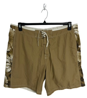 Speedo Men's Brown Floral Elastic Waist Draw String Swim Shorts Size ...