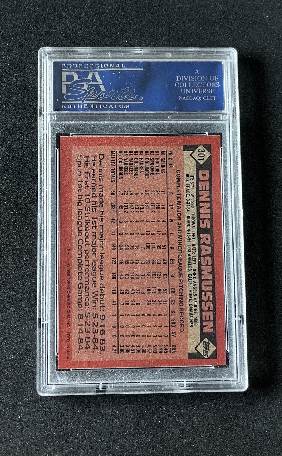 1986 Topps - #301 Dennis Rasmussen for sale online | eBay