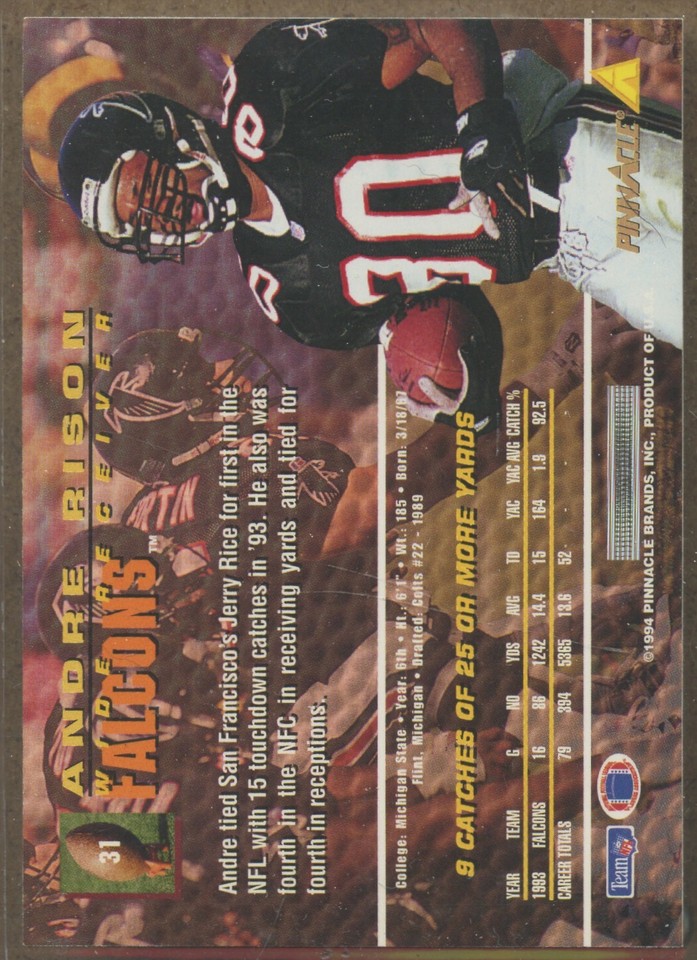 1994 Pinnacle #31 Andre Rison Atlanta Falcons | eBay