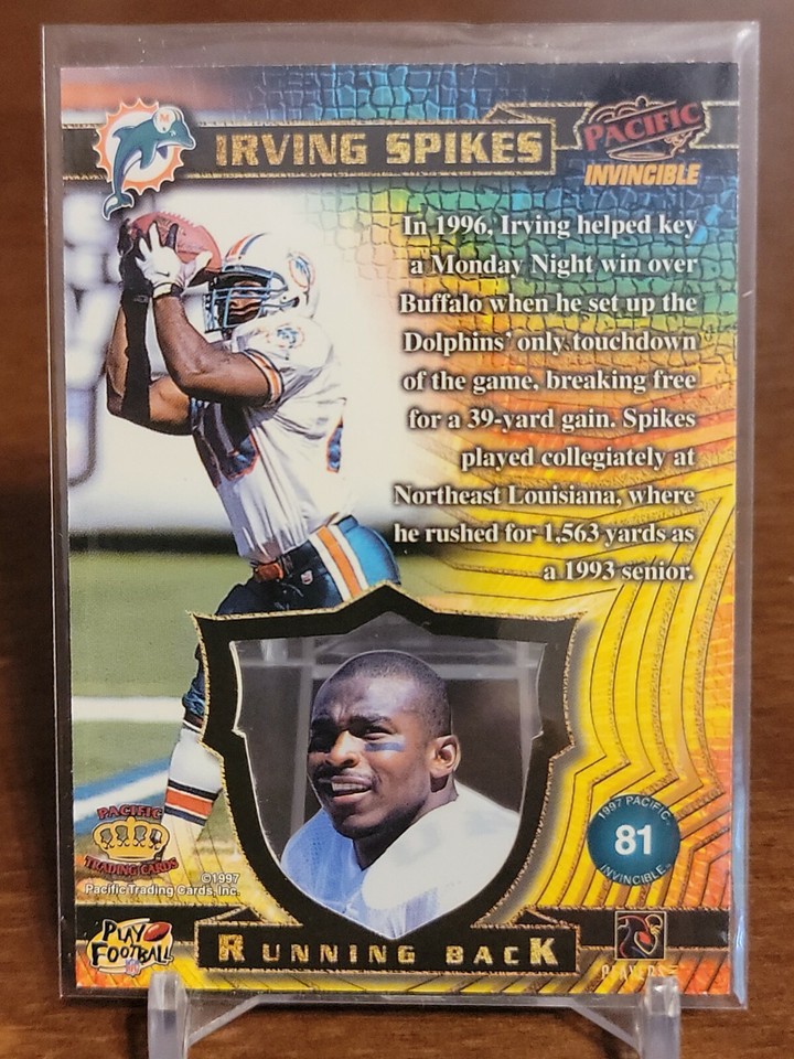 1997 Pacific Invincible Football Card #81 Irving Spikes Miami Dolphins ...