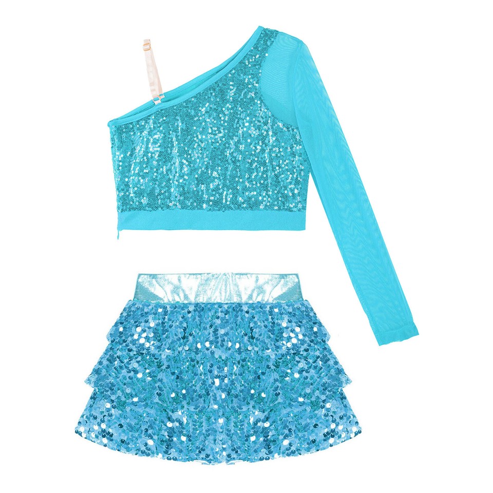 Girls Hip Hop Jazz Dance Clothes Set 2-Piece Sparkle Crop Tops with ...