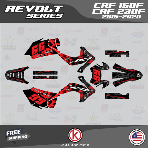 Graphics Kit for HONDA CRF150F CRF230F (2015-2020) Revolt - Red | eBay