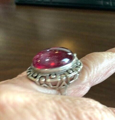 NB Sterling Silver Chunky Red Ruby Quartz Cabochon Ring - Size 9 | eBay