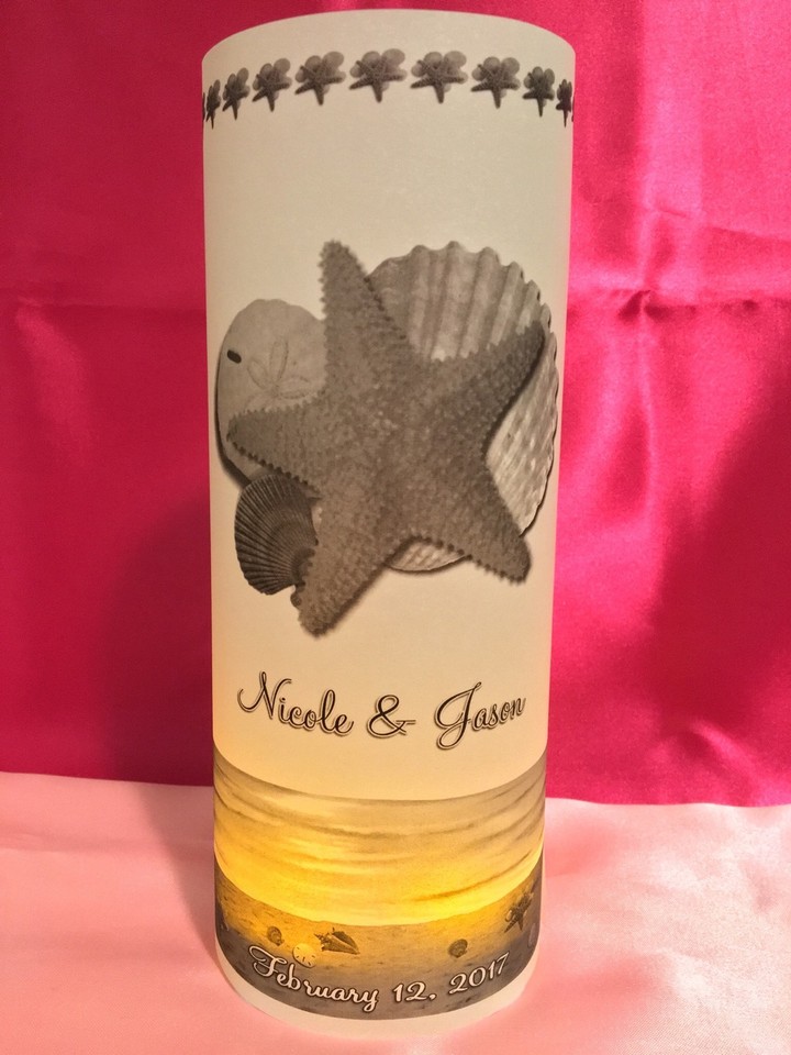 10 Personalized Beach Shells Wedding Luminaries Vellum Centerpieces ...