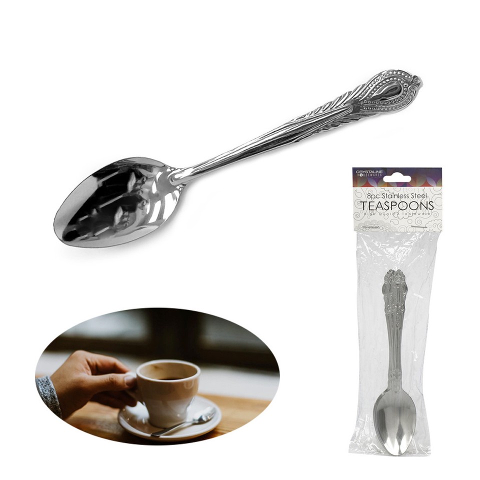 8Pc Teaspoons Set Stainless Steel Flatware Silverware Metal Dessert ...