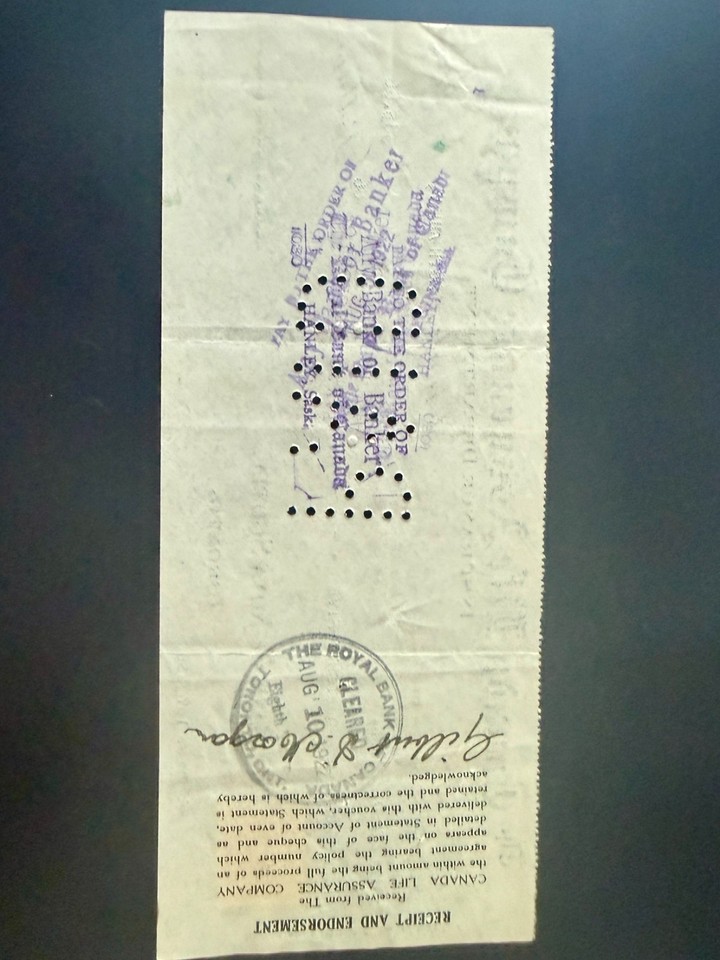 1922 Canada Life Assurance Company Cancelled Bank Checks / War Tax ...