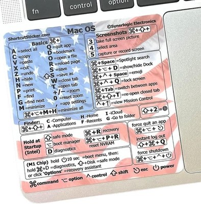 (M/Intel) Mac OS Keyboard Shortcut Vinyl Sticker, No-Residue Adhesive ...