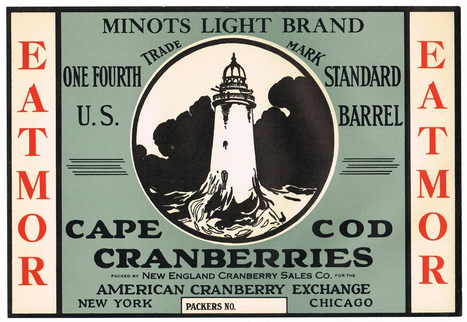 GENUINE VINTAGE NEW ENGLAND CRANBERRY LABEL 1930S MINOTS LIGHT ...