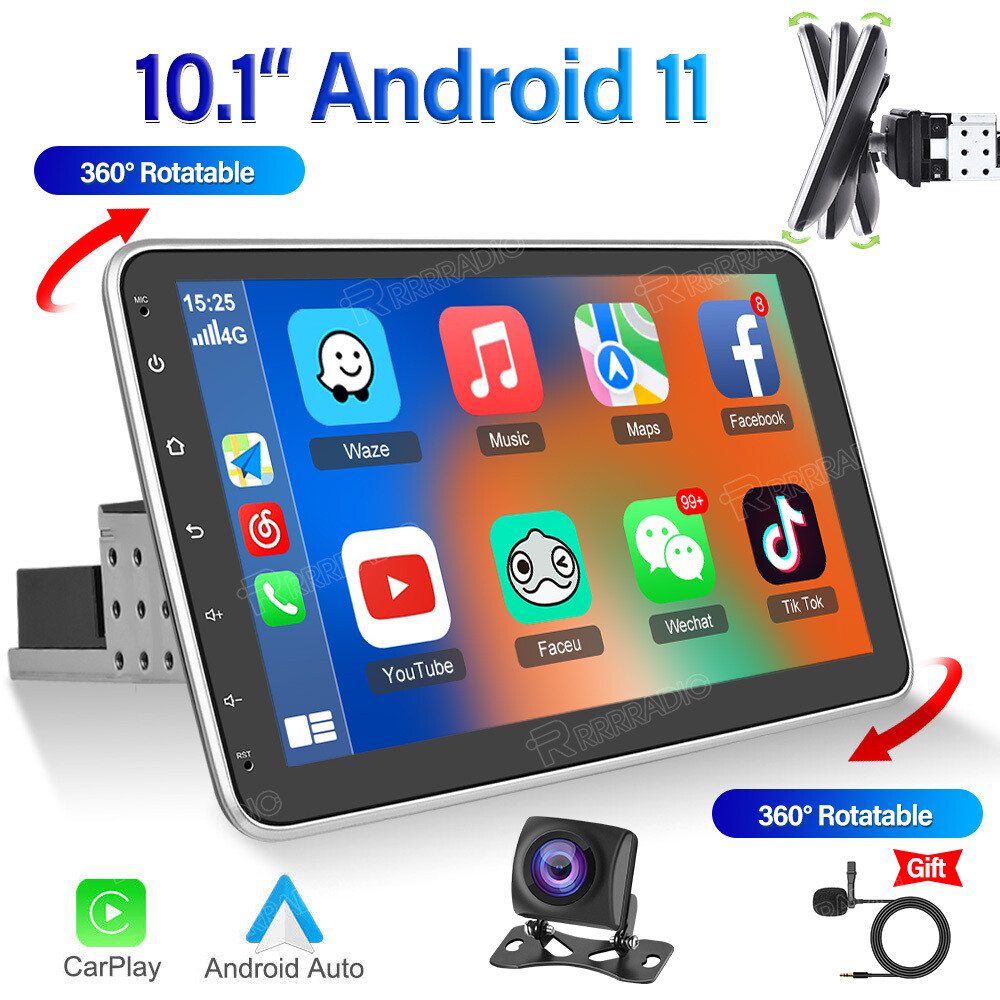 Single 1 DIN Rotatable 10.1 Android 13 Touch Screen Car Stereo Radio ...