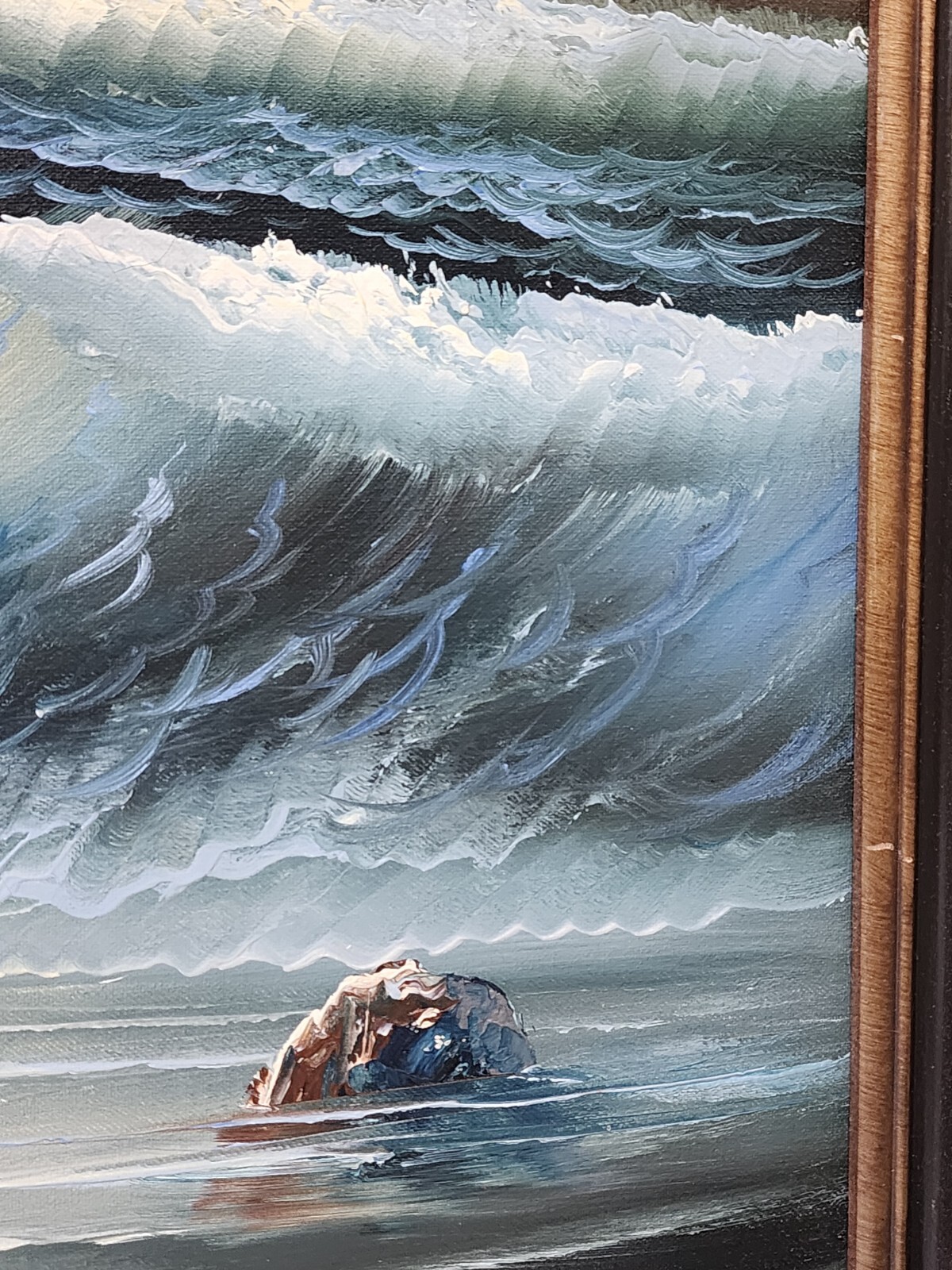 Vintage Original Framed Oil Painting WAVES CRASHING OCEAN Signed Artist ...