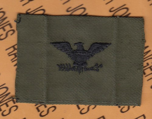 US ARMY Colonel COL O-6 OD Green & Black BDU single sew on rank patch ...