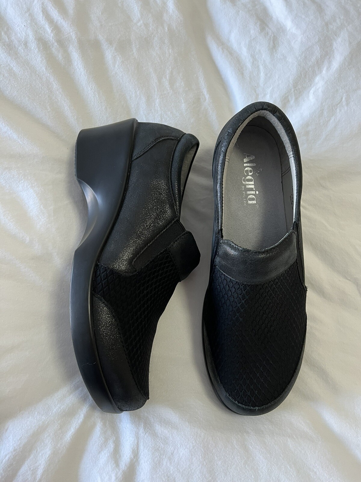 ALEGRIA Eryn Black Leather Mesh Comfort Shoes Wedge C… - Gem