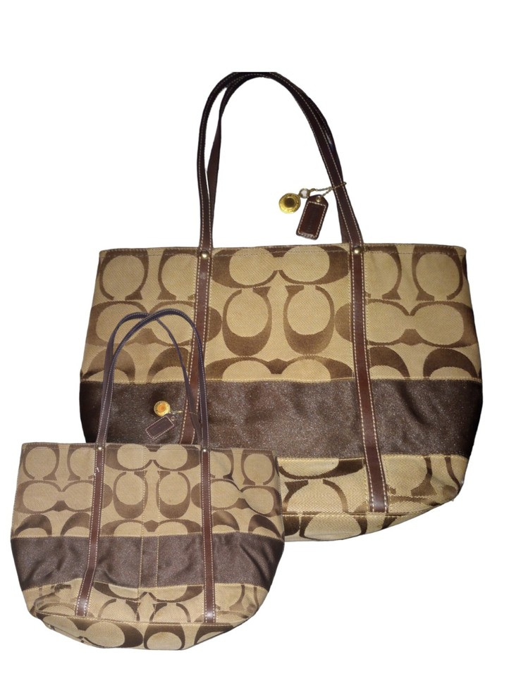 Coach Authentic Classic C Logo Print Tote/Purse Handbag Tan Brown ...