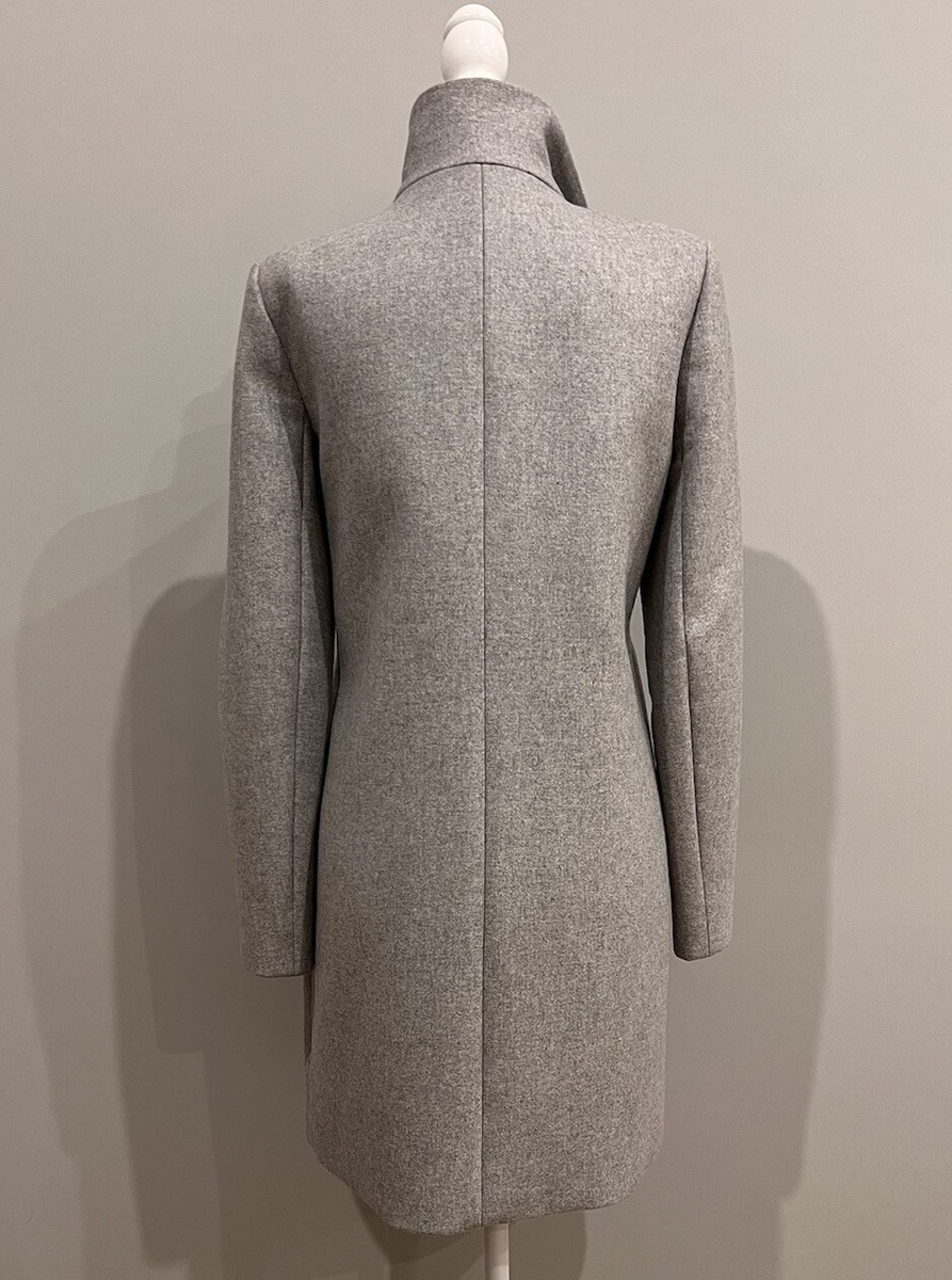 Theory, Layti Grey Stand-Collar Coat in Wool-Cashmere Blend Theory, Layti Grey Stand-Collar Coat in Wool-Cashmere Blend