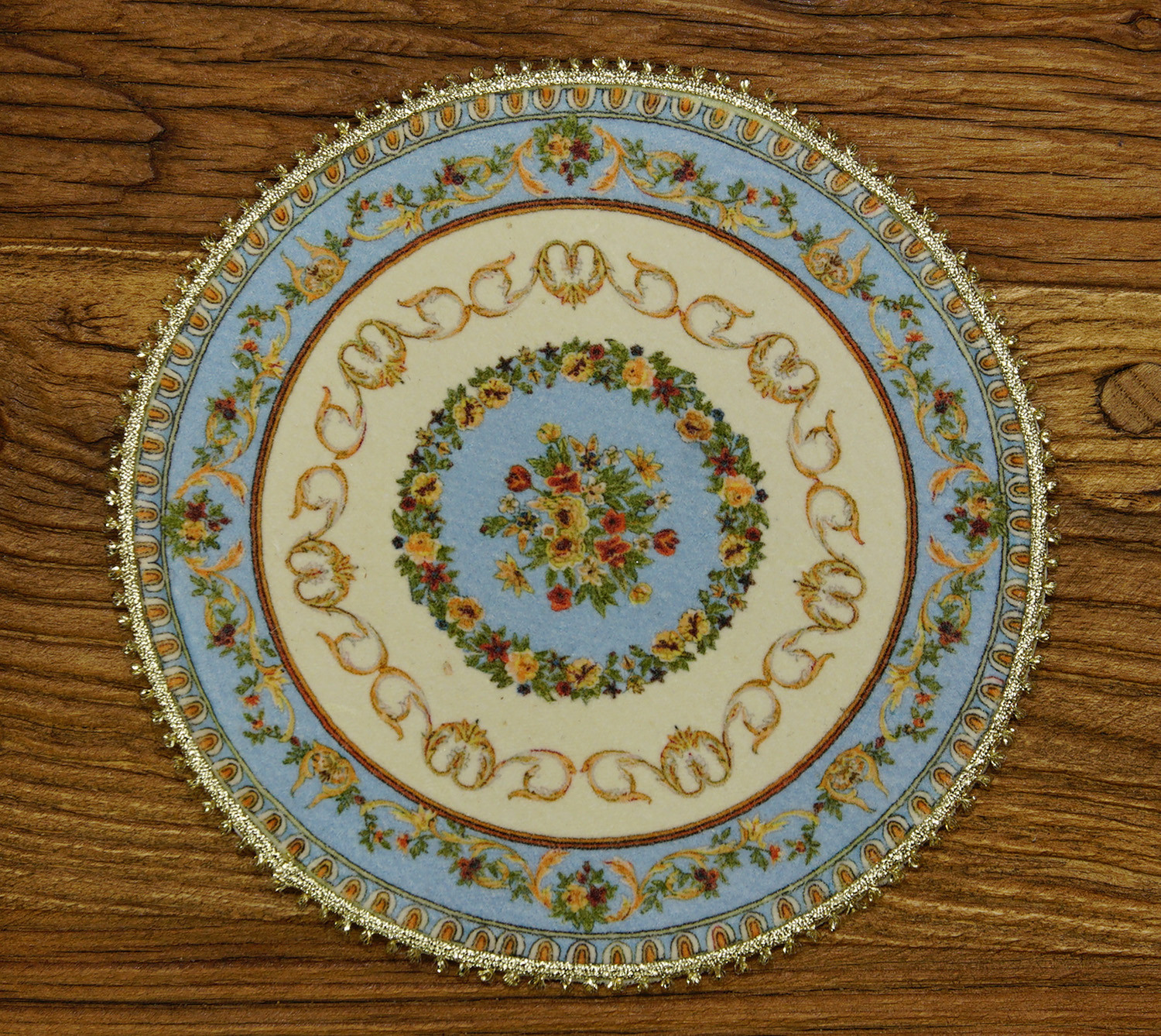 Nice Lace Round Dollhouse Miniature Rug Flower Garland Ivory Blue Heart ...