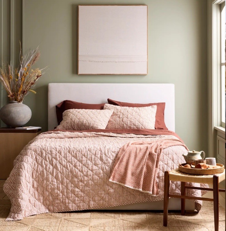 Quince King European Linen Box Quilt Set Terracotta White Stripe NWOT ...