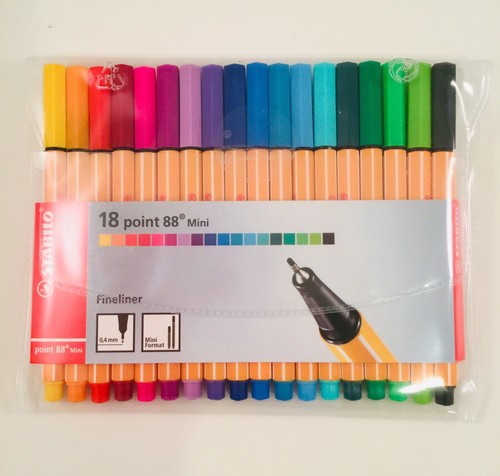 STABILO Point 88 Mini Fineliner Pens, Set of 18 Vivid Colors 4mm Art ...