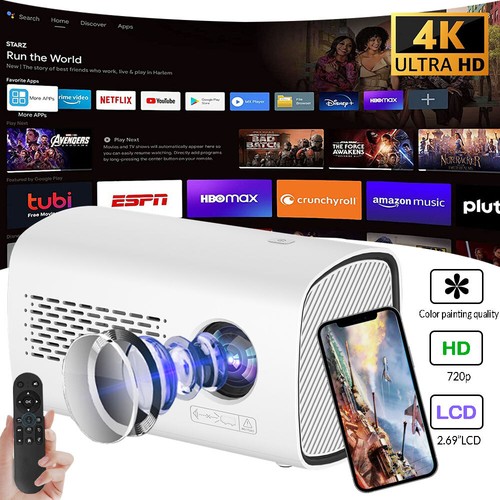 4K Mini Projector 20000 Lumen LED 1080P WiFi Bluetooth UHD Portable ...
