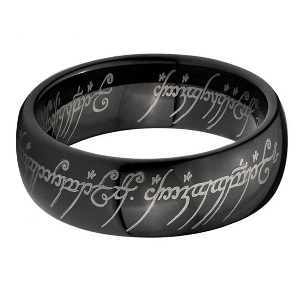 Lord of the Elvish Rings Silver Tungsten Promise One Ring Mens Comfort ...