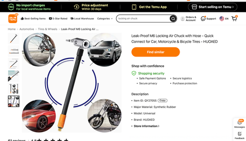 Portable Air Compressor Hose, Lock on Air Chuck Schrader Valve, M6 ...