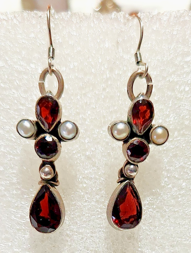 Handmade Nicky Butler Sterling Silver Garnet Pearl Articulating Drop ...