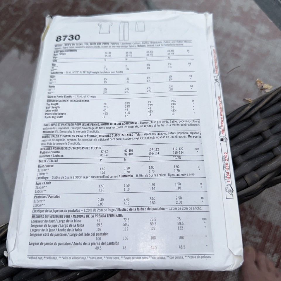 Simplicity 8730 Scrub Top Skirt & Pants Unisex Size S M L XL Sewing ...