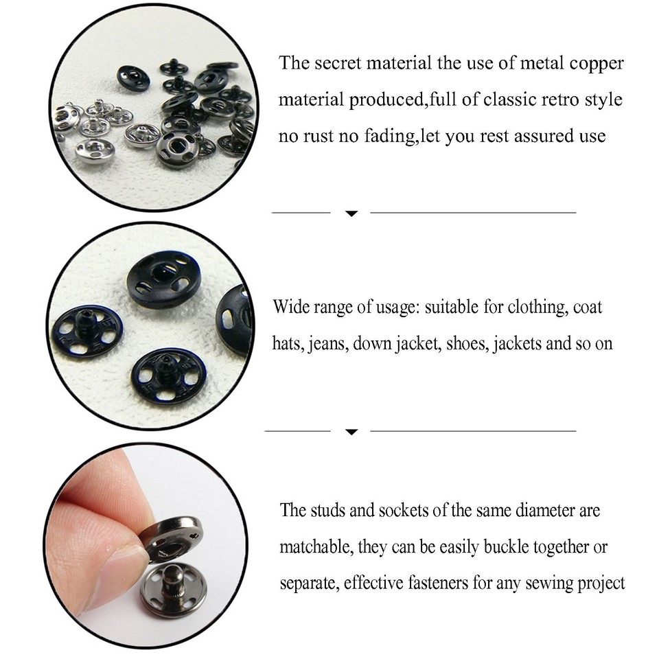 120 Sets Metal Snap Fastener Buttons Sew-On Press Buttons for Clothing ...