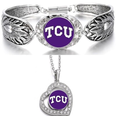 2Pc Gift Set TCU Horned Frogs Womens 925 Sterling Silver Necklace ...