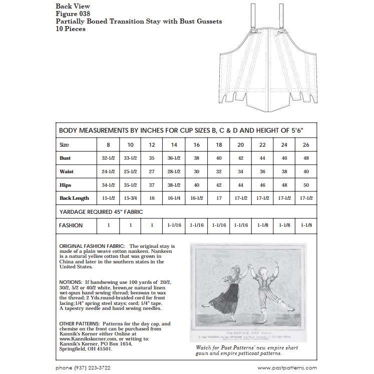 Past Patterns 0038 - Federalist Transition Stay Sewing Pattern bust size 32-48 | eBay