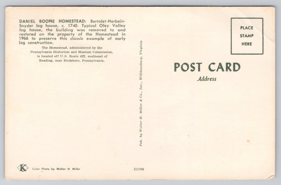 Famous Daniel Boone Homestead Early Pennsylvania Log House 1740 Vintage ...