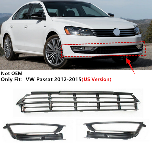 Front Bumper Lower Chrome Grill+Fog Light Grille For VW Passat B7 12-15 ...