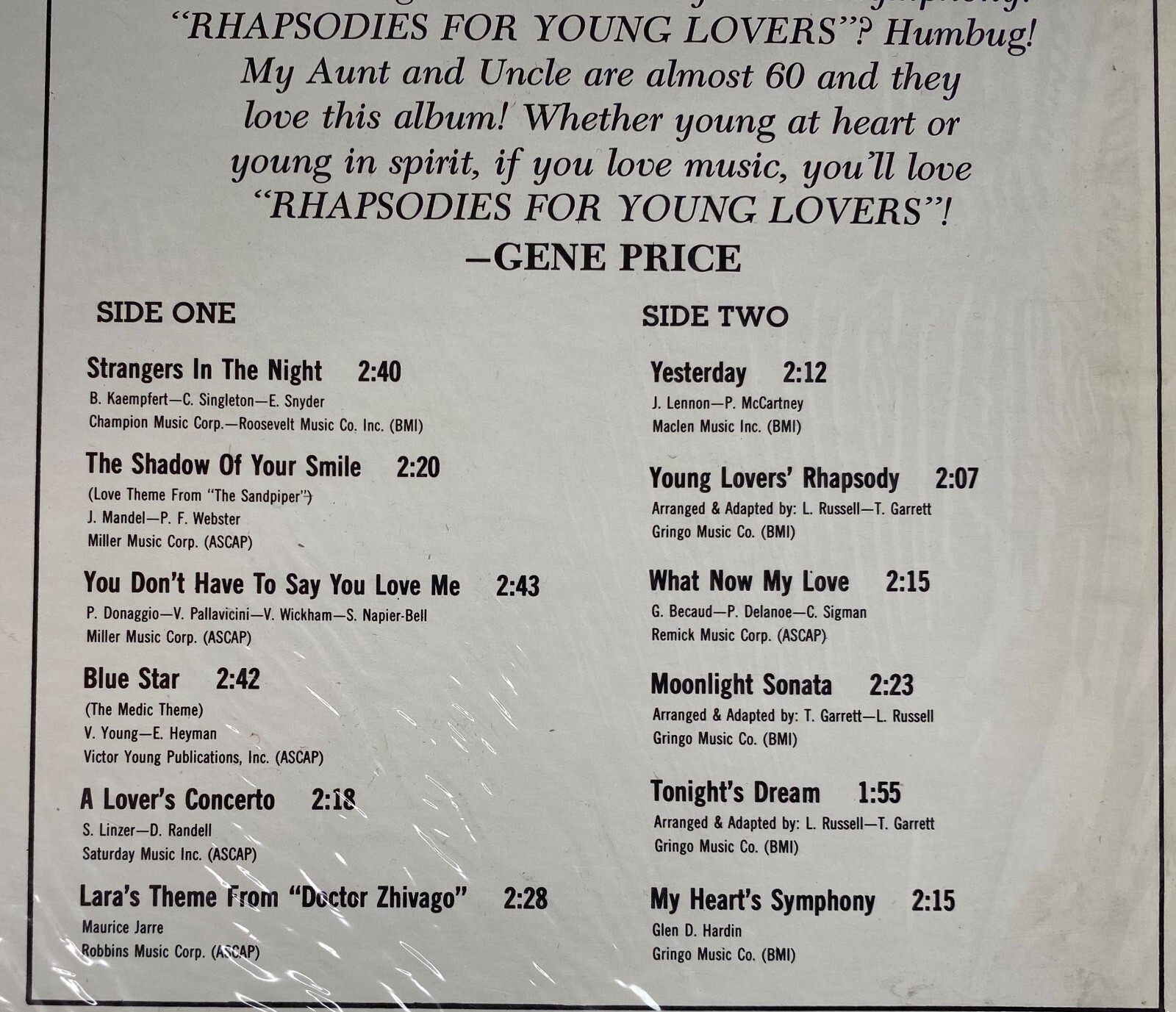 Rhapsodies For Young Lovers Midnight String Quartet Vinyl LP (1966 Viva ...