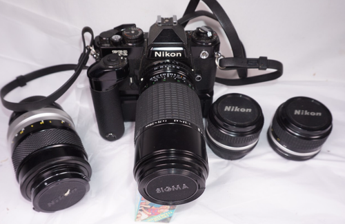 NIKON FE2 CAMERA WITH MOTORDRIVE AND 4 LENSES 35mm | eBay