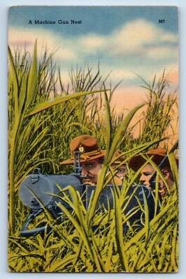 WWII Postcard A Machine Gun Nest Military Soldier Field Scene c1940's ...