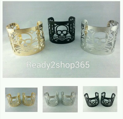 Bracelet Cuff Halloween Skull Bangle Skeleton Gothic Punk Skulls Bone ...