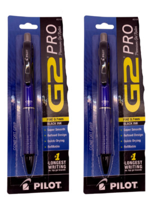 (2 Pack) Pilot G2 Pro Retractable Gel Ink Pen Refillable Black Ink/Blue ...