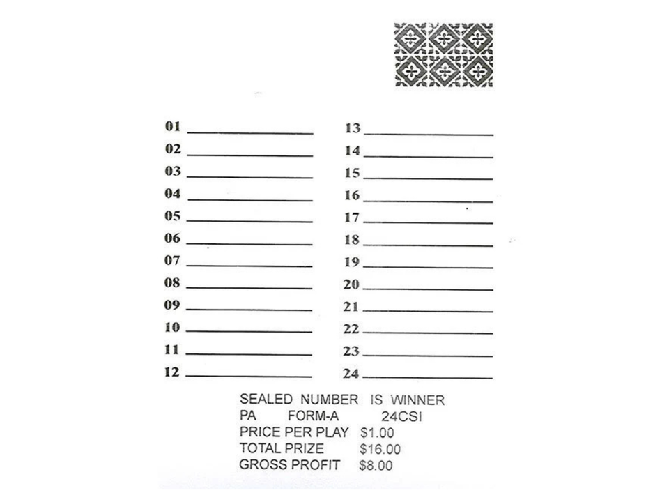 12 - # 24 Sure Tip Boards (01-24) Bingo/Raffle/Jar Single Tickets 1 ...