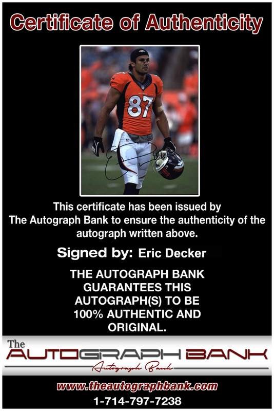 Eric Decker signed NFL football 8x10 photo W/Cert Autographed 03 | eBay