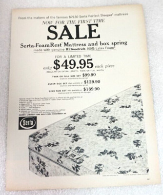 Print Ad 1965 Serta Foam Rest Mattress Perfect Sleeper Sale BF Goodrich ...