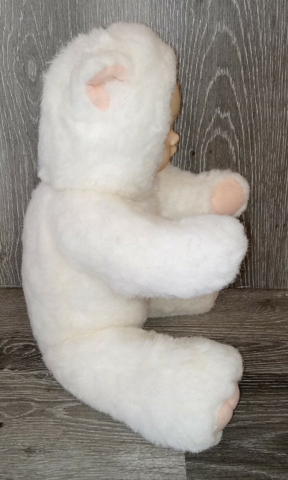 KITTY CAT DOLL 15” Plush White Kitty Cat With Vinyl Baby Face Green ...