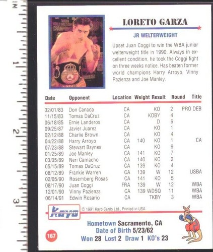 Loreto Garza Boxer Signed/Autographed 1991 Kayo Trading Card #167 ...